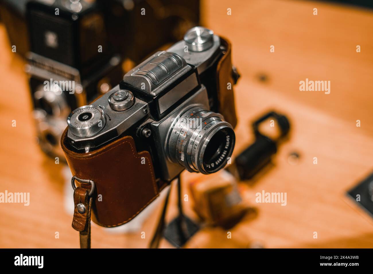 old metal reflex camera with case and leather strap in very good ...