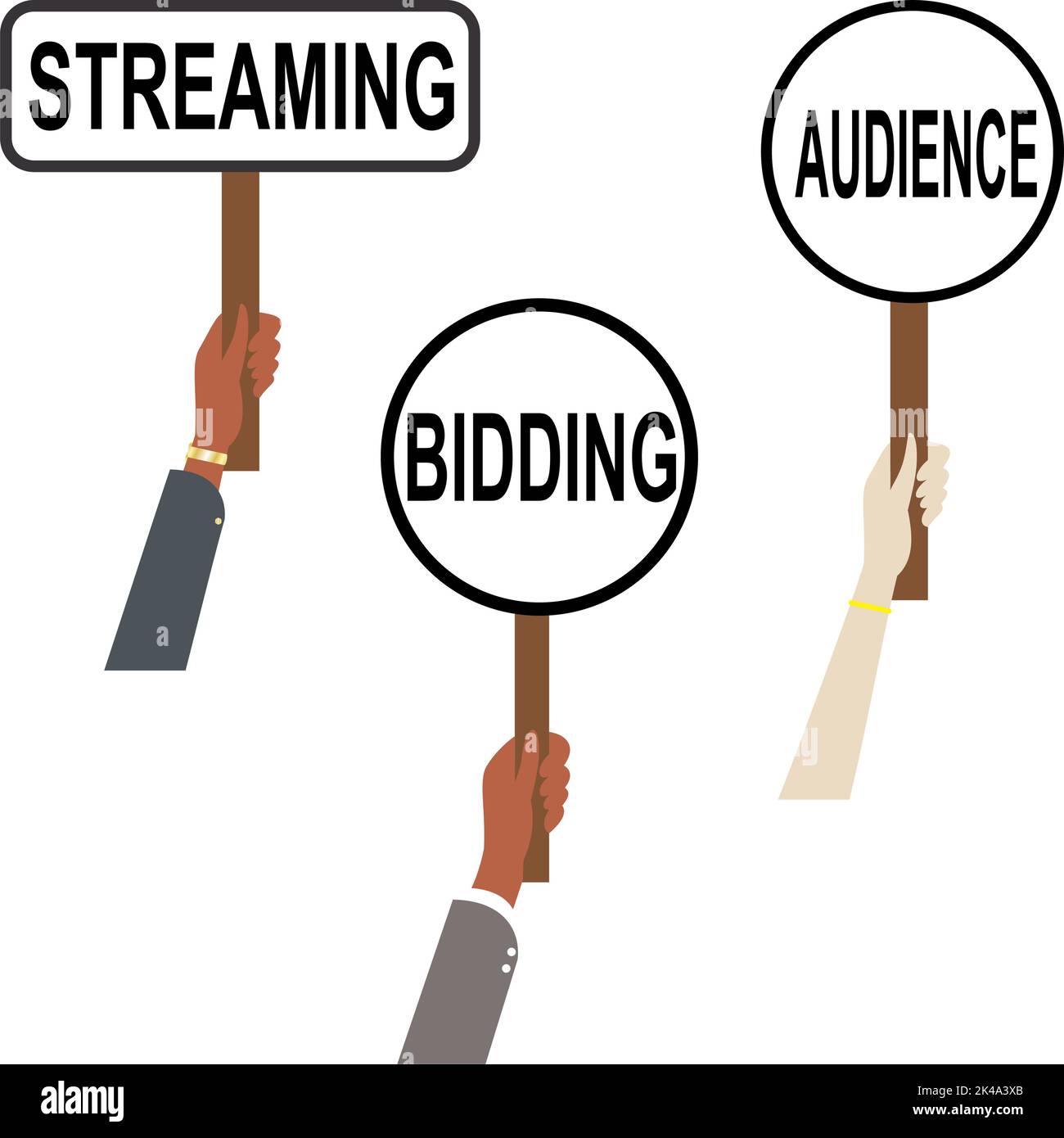 hand holding paddle cartoon with marketing texts illustration set pack ...