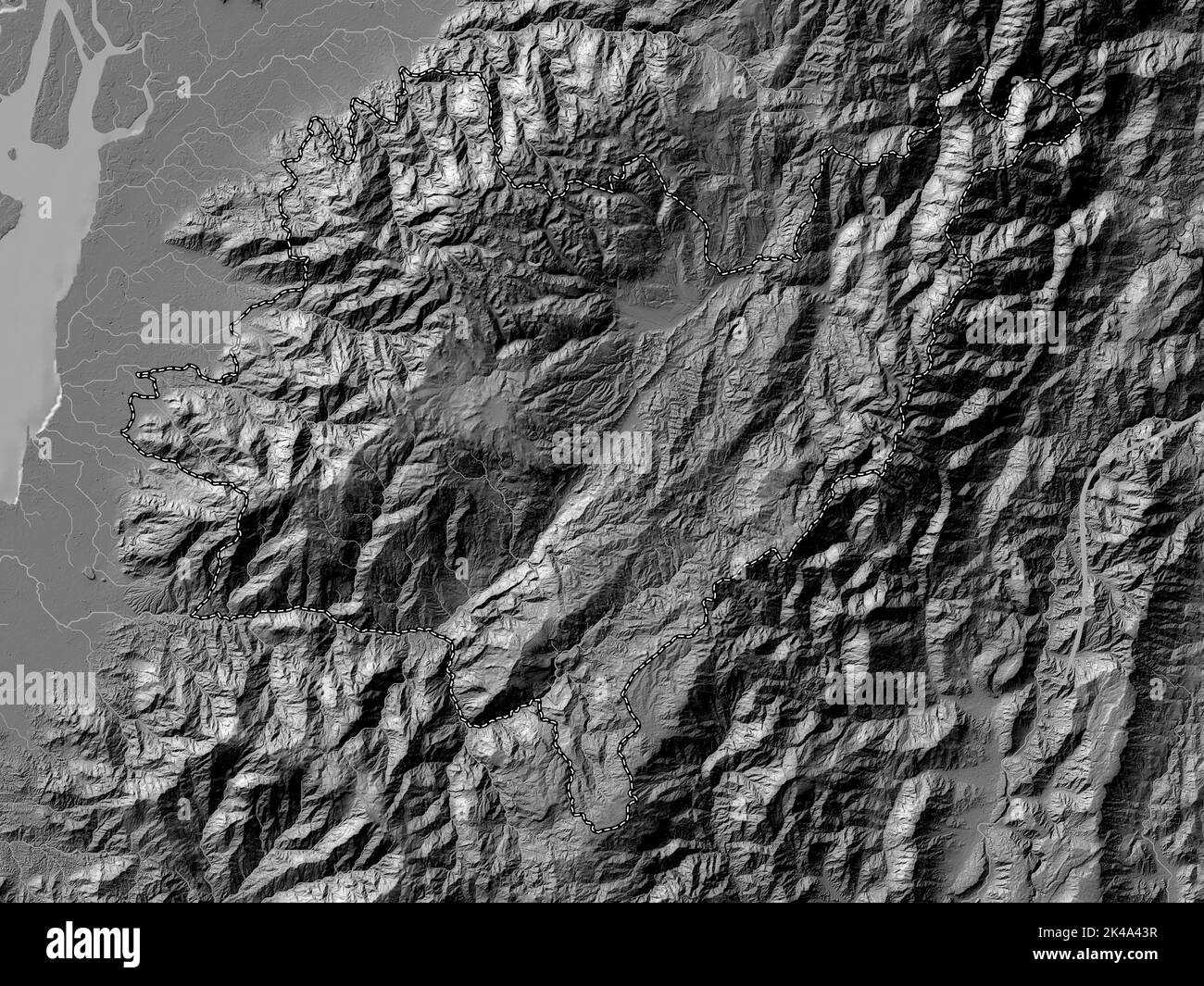 Azuay, province of Ecuador. Bilevel elevation map with lakes and rivers ...