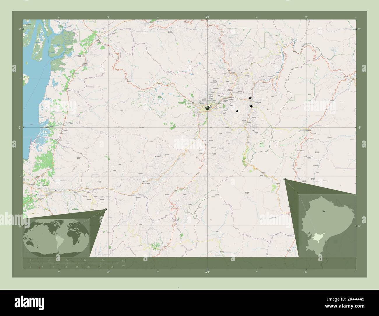 Azuay, province of Ecuador. Open Street Map. Locations of major cities ...