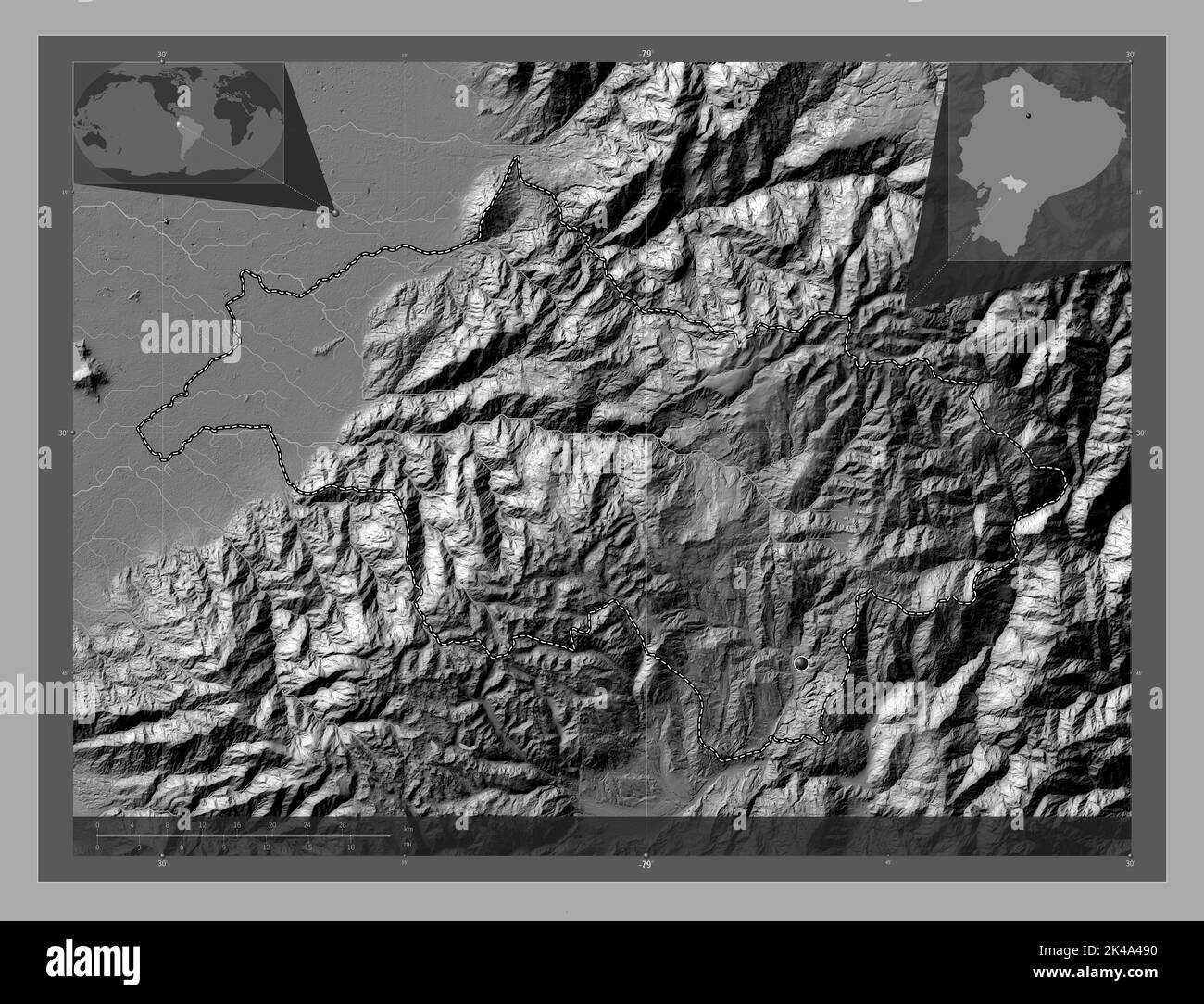 Canar, province of Ecuador. Bilevel elevation map with lakes and rivers ...
