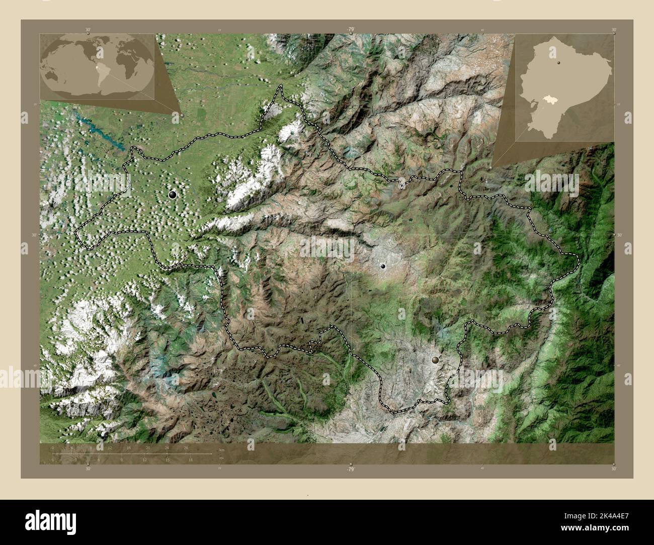 Canar, province of Ecuador. High resolution satellite map. Locations of ...