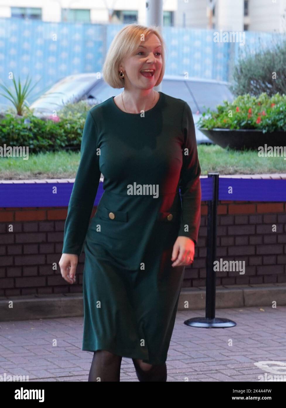 Prime Minister Liz Truss arrives at the Hyatt hotel in Birmingham ahead ...