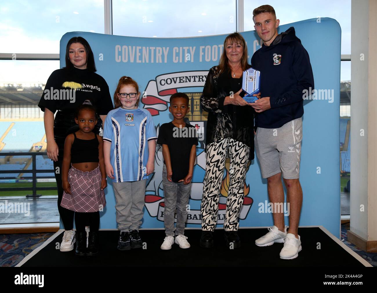 Coventry City's Viktor Gyokeres (right) attends the Man of the Match ...