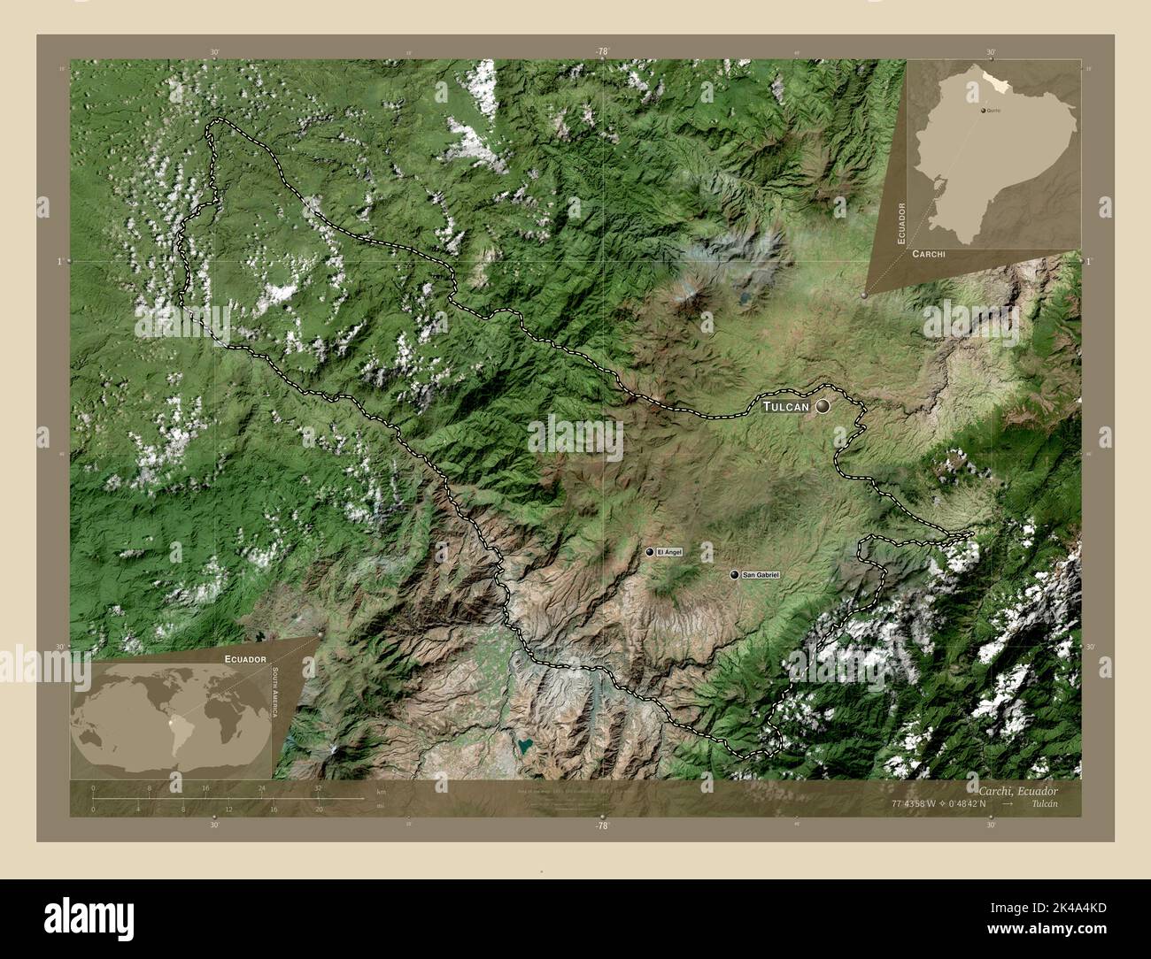 Carchi, province of Ecuador. High resolution satellite map. Locations ...