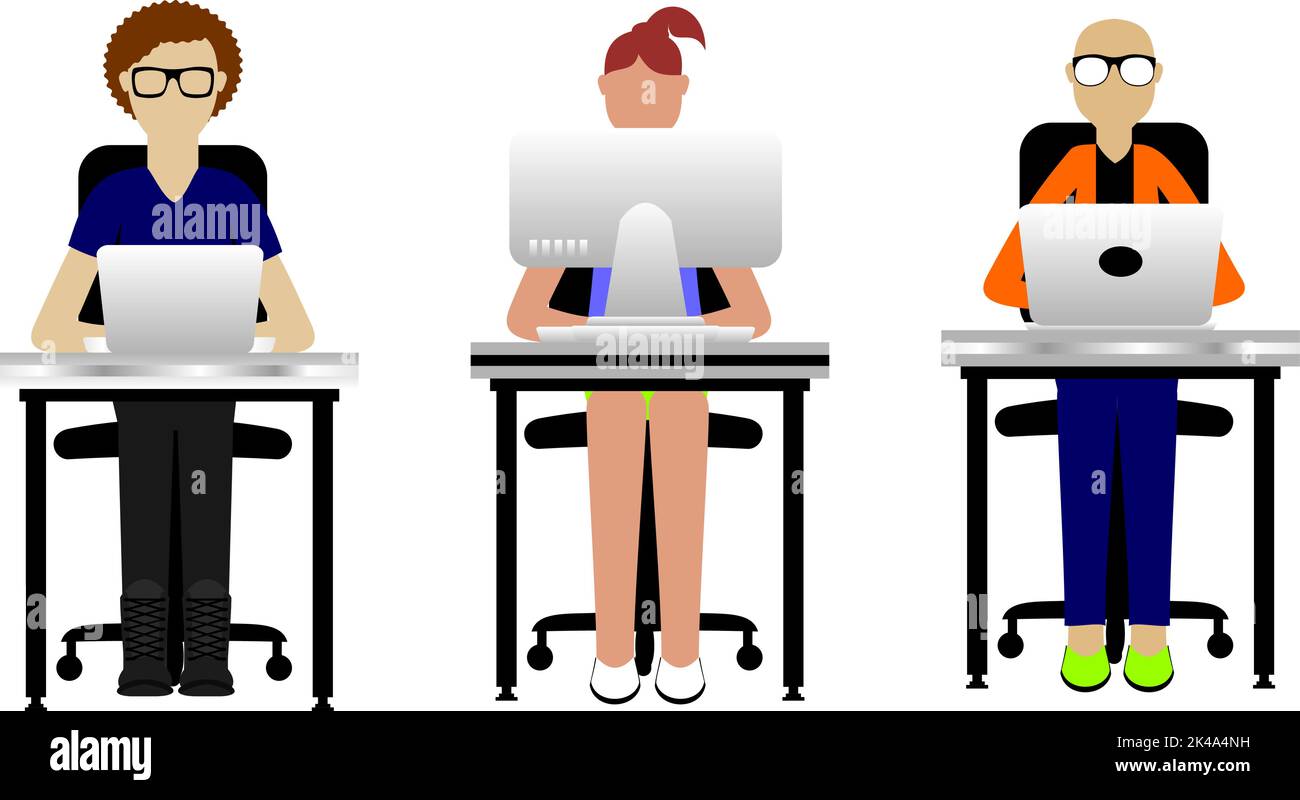 home work computer inclusive people illustration set pack in vector ...