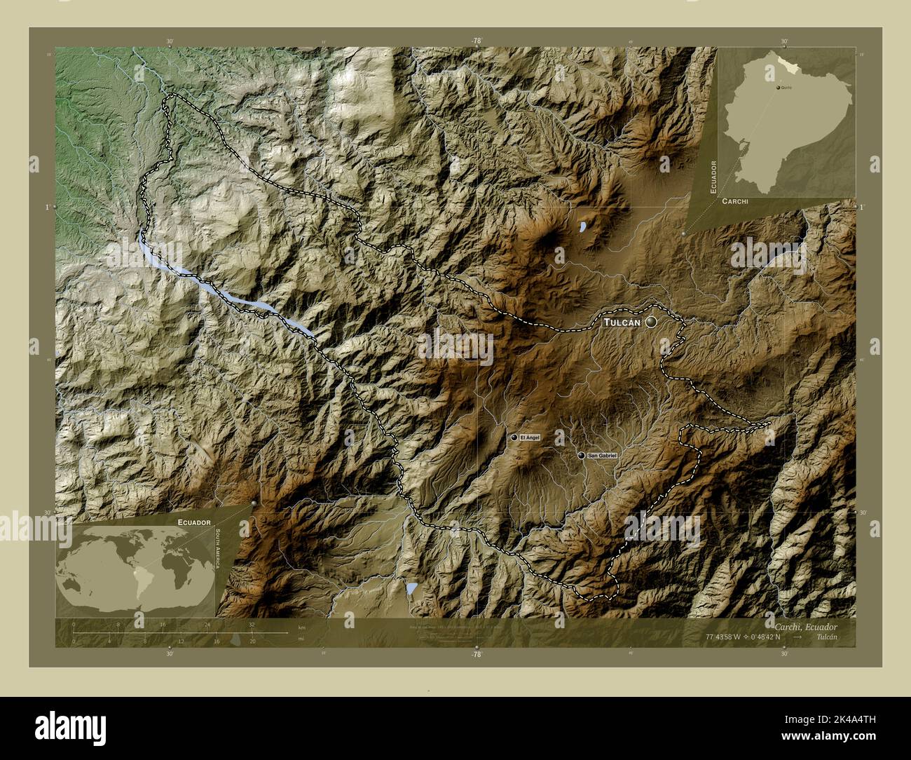 Carchi, province of Ecuador. Elevation map colored in wiki style with ...