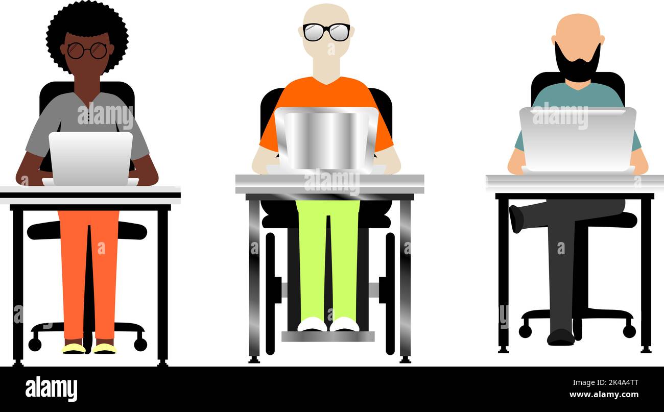 home office computer inclusive people illustration set pack in vector ...