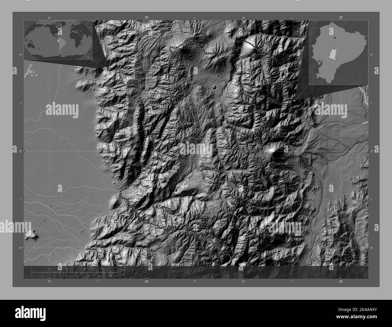 Chimborazo, province of Ecuador. Bilevel elevation map with lakes and ...
