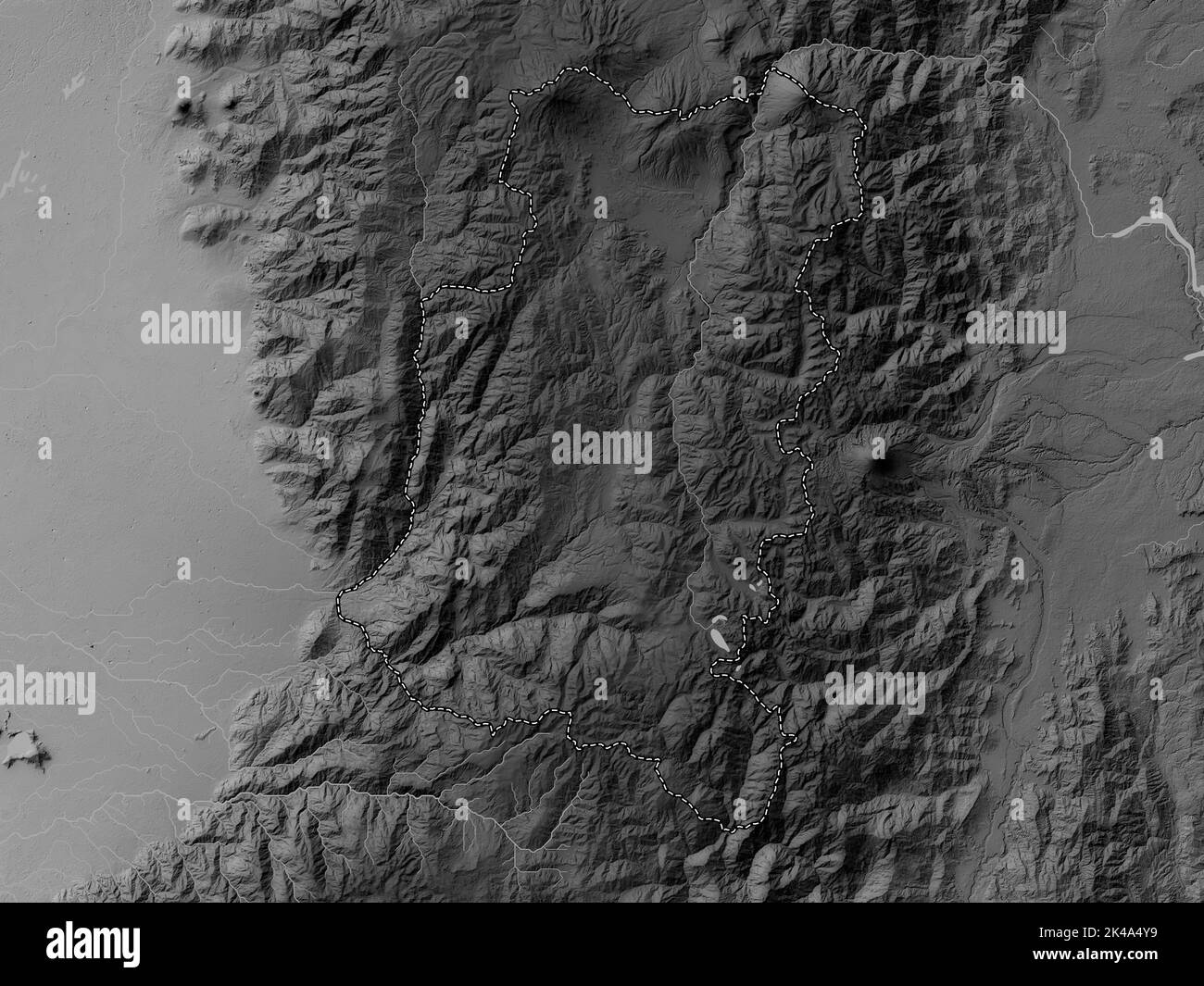 Chimborazo, province of Ecuador. Grayscale elevation map with lakes and ...