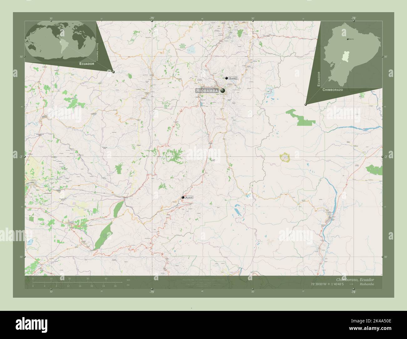 Chimborazo, province of Ecuador. Open Street Map. Locations and names ...
