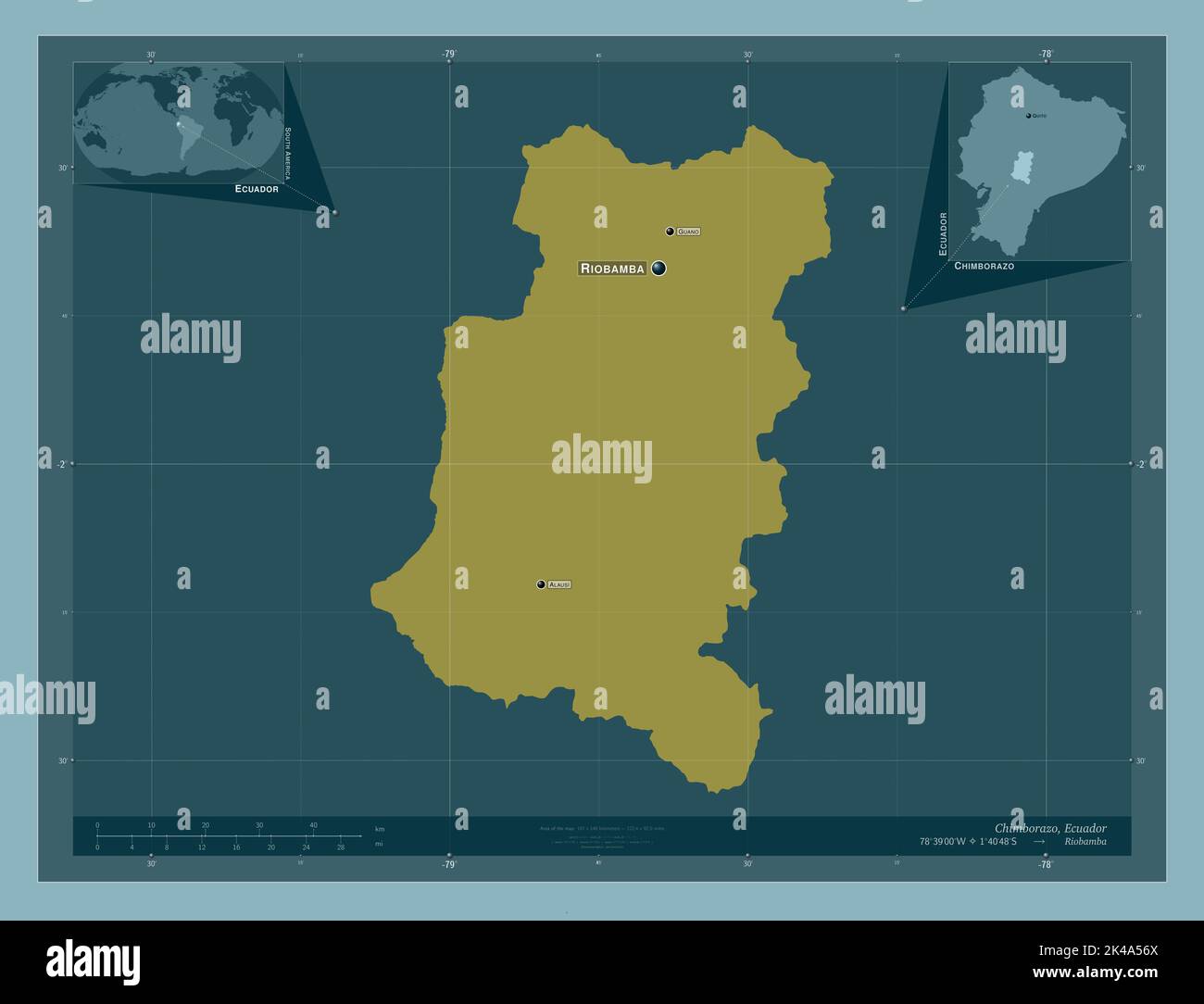 Chimborazo, province of Ecuador. Solid color shape. Locations and names ...