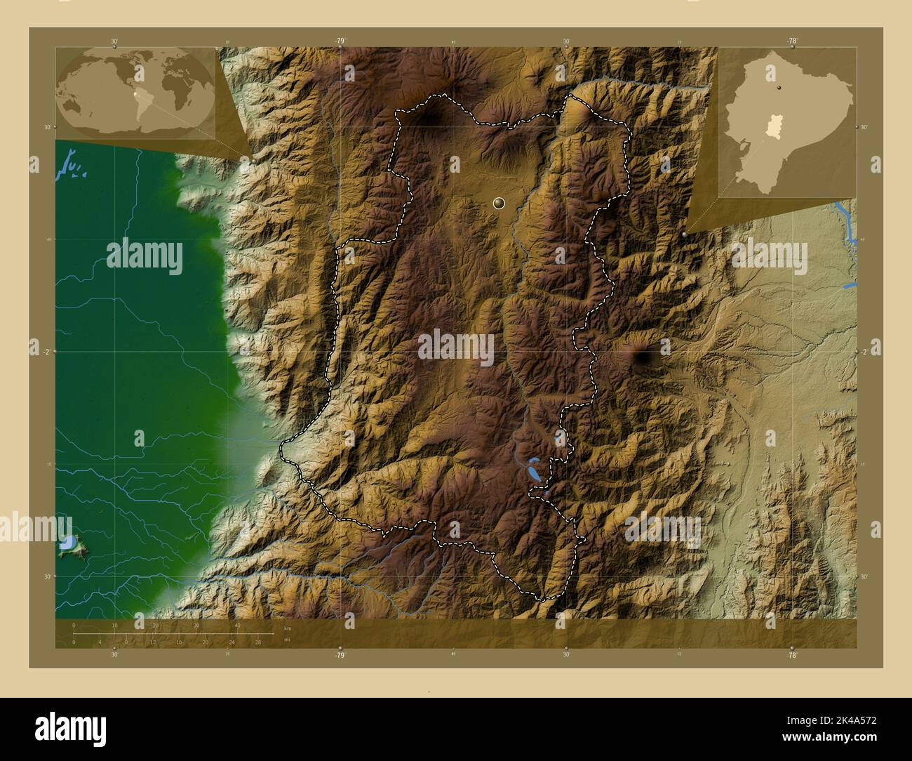 Chimborazo, province of Ecuador. Colored elevation map with lakes and ...