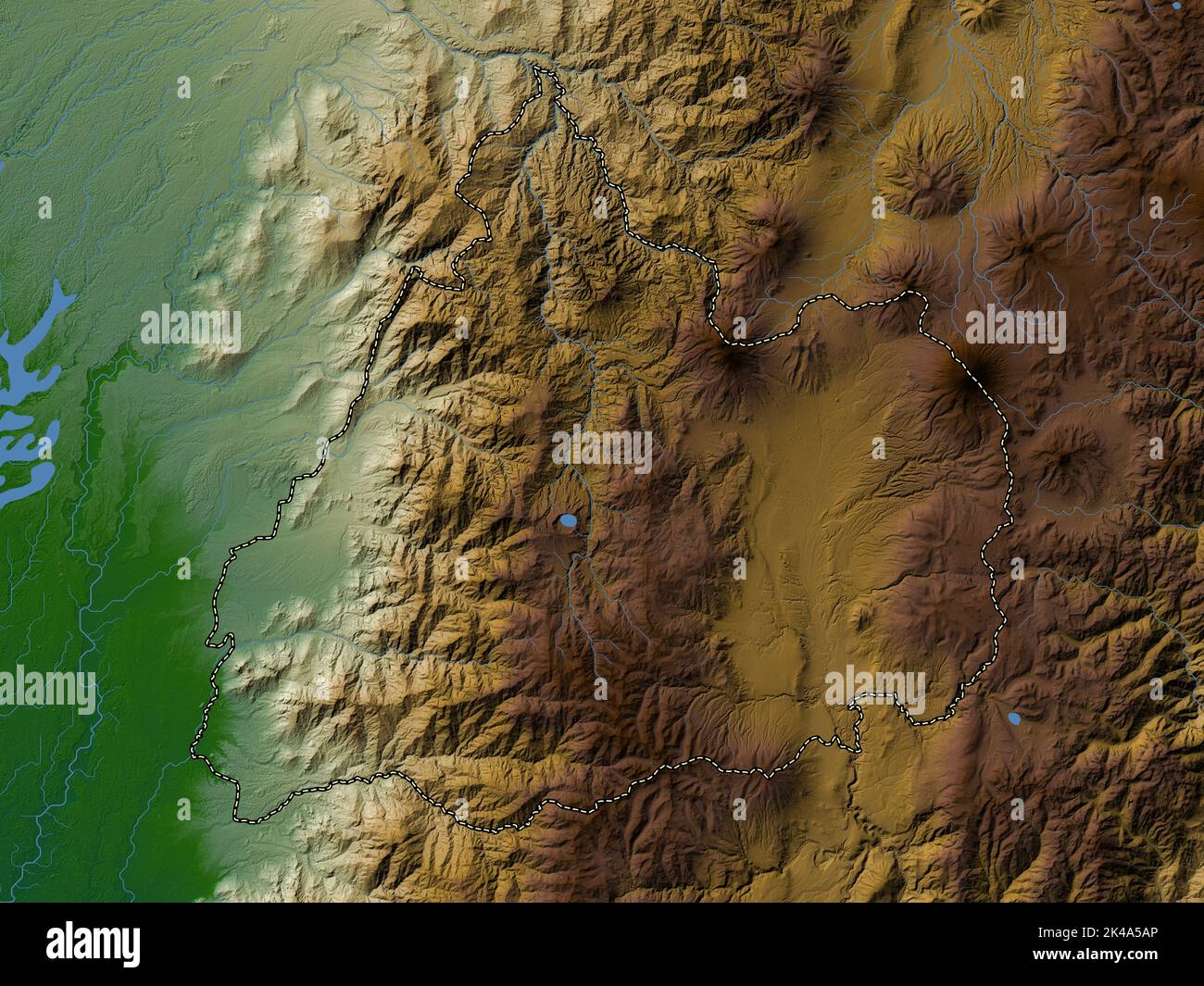 Cotopaxi, province of Ecuador. Colored elevation map with lakes and ...