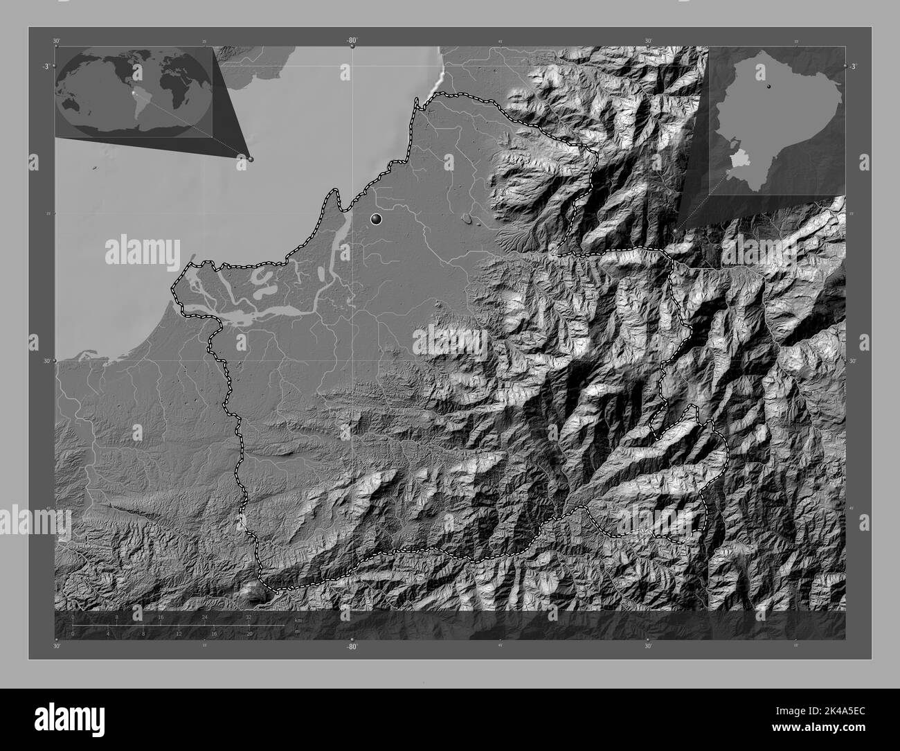 El Oro, province of Ecuador. Bilevel elevation map with lakes and ...