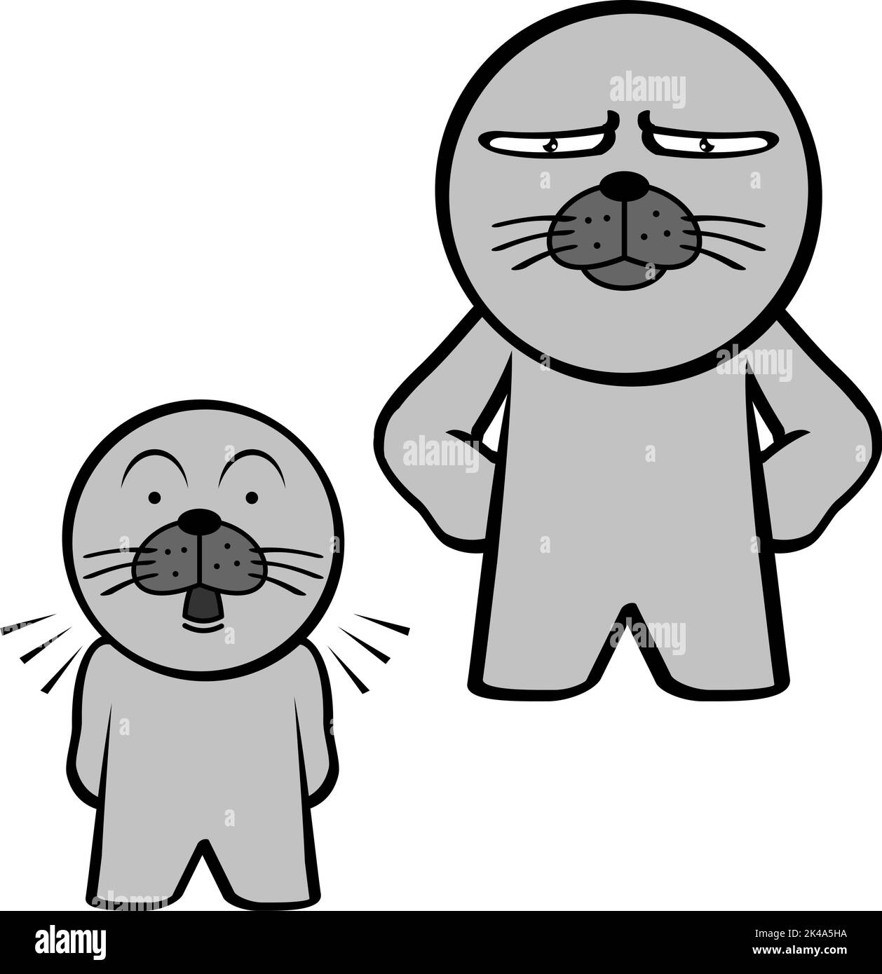 grumpy standing chibi seal kid character cartoon expressions set ...