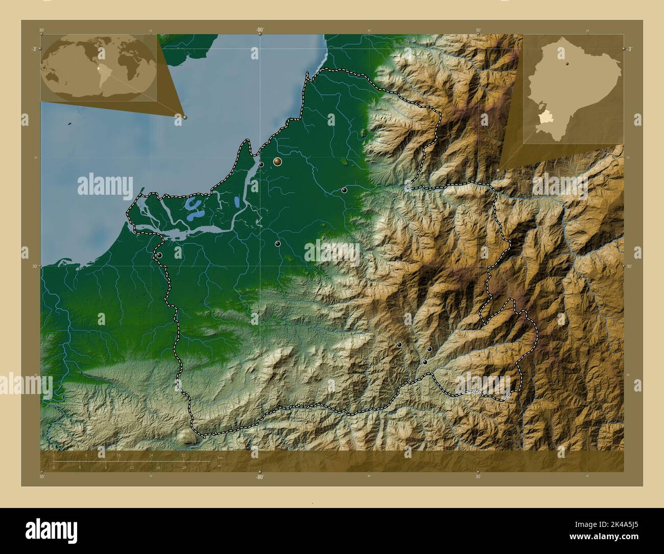 El Oro, province of Ecuador. Colored elevation map with lakes and ...
