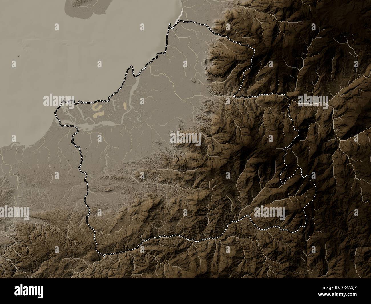 El Oro, province of Ecuador. Elevation map colored in sepia tones with ...