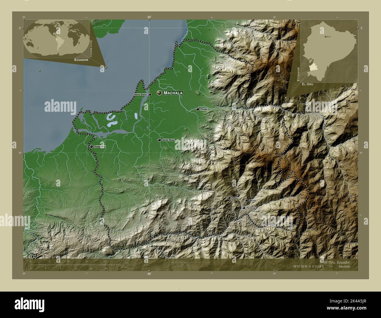 El Oro, province of Ecuador. Elevation map colored in wiki style with ...