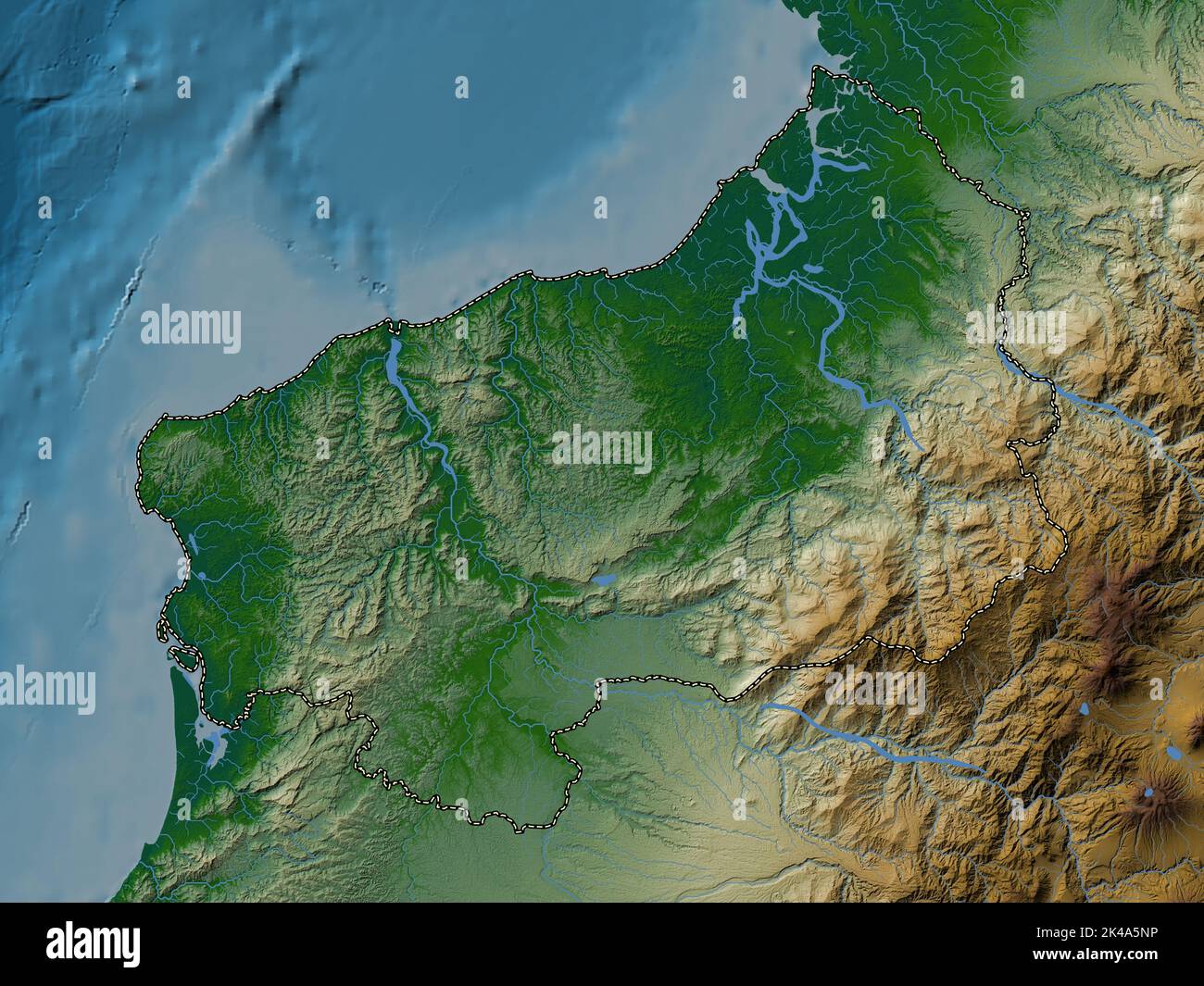 Esmeraldas, province of Ecuador. Colored elevation map with lakes and ...