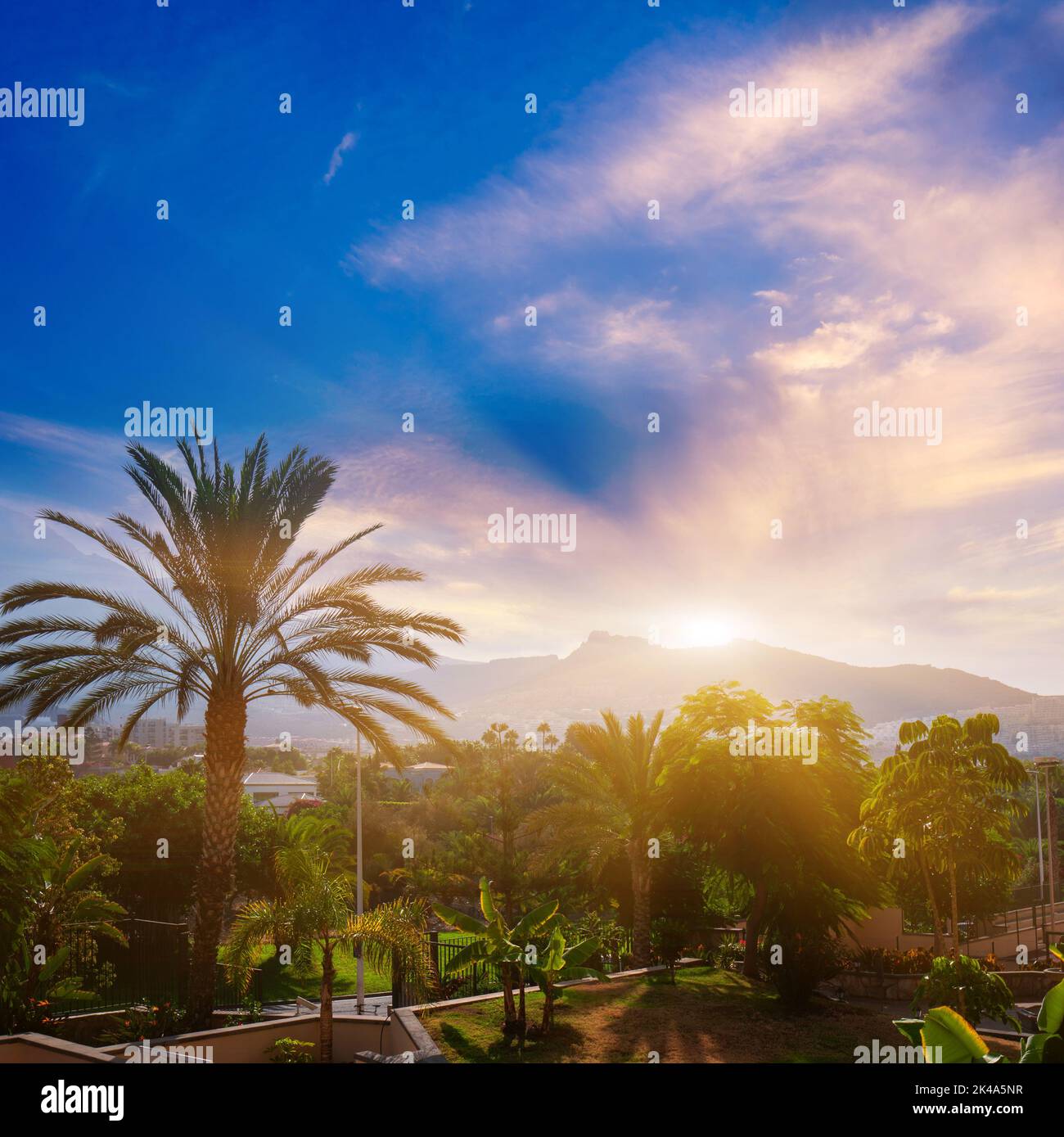 Sunset in Tenerife island, Spain. Tourist Resort Stock Photo - Alamy