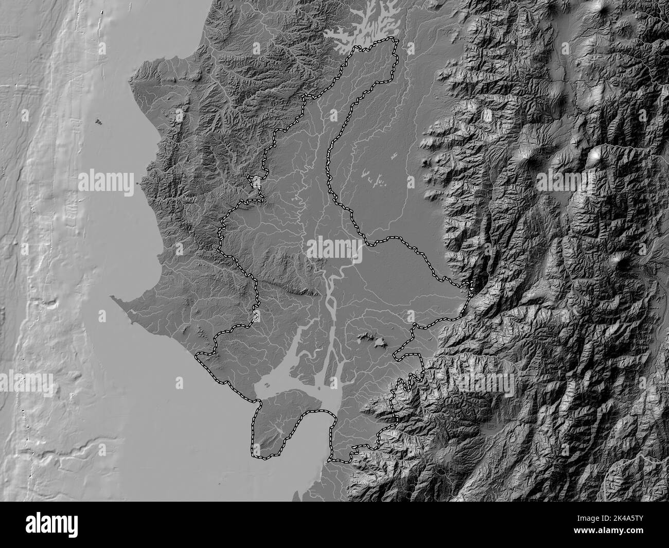 Guayas, province of Ecuador. Bilevel elevation map with lakes and ...
