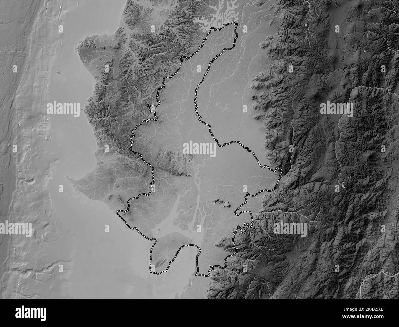 Guayas, province of Ecuador. Grayscale elevation map with lakes and ...