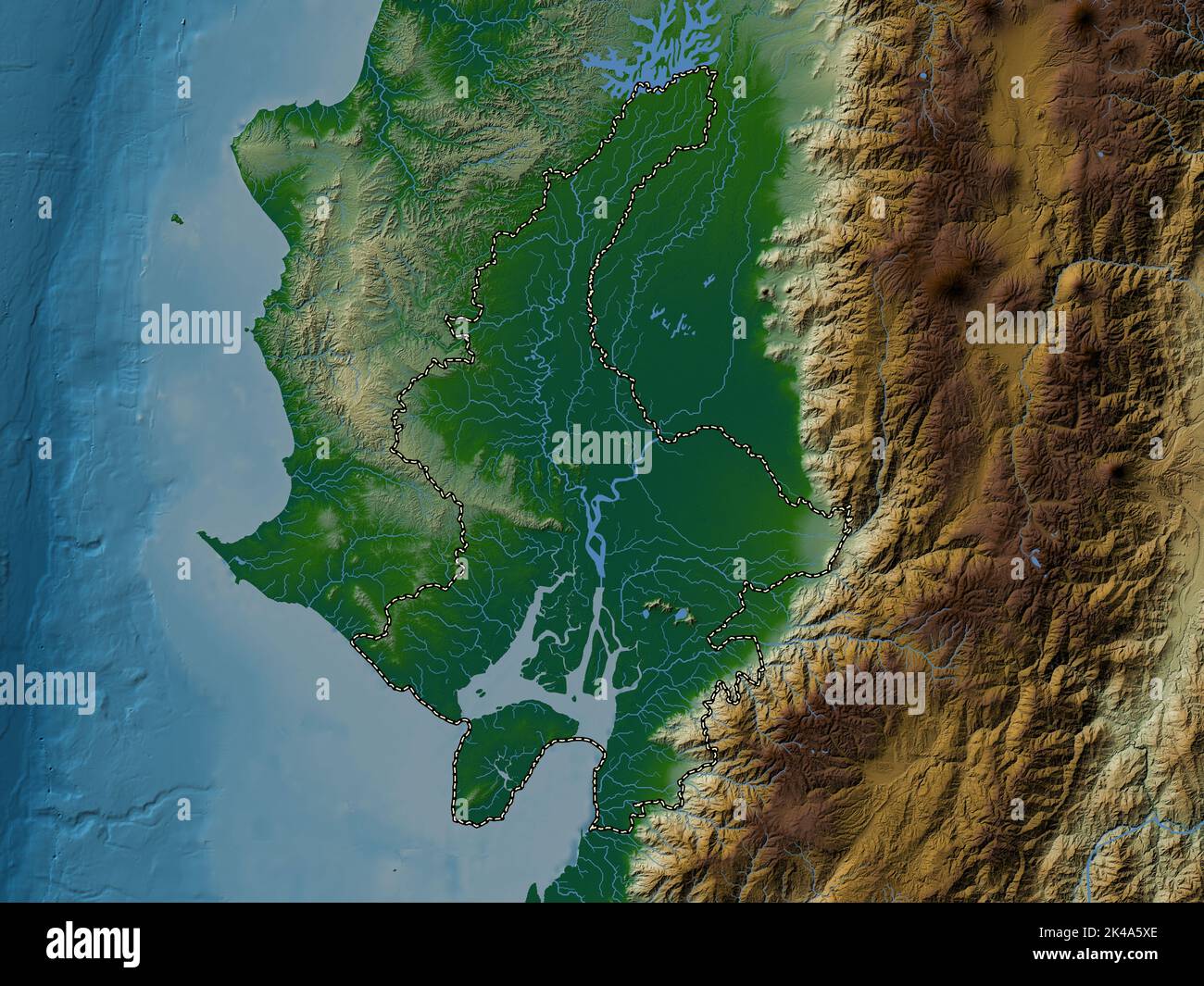 Guayas, province of Ecuador. Colored elevation map with lakes and ...