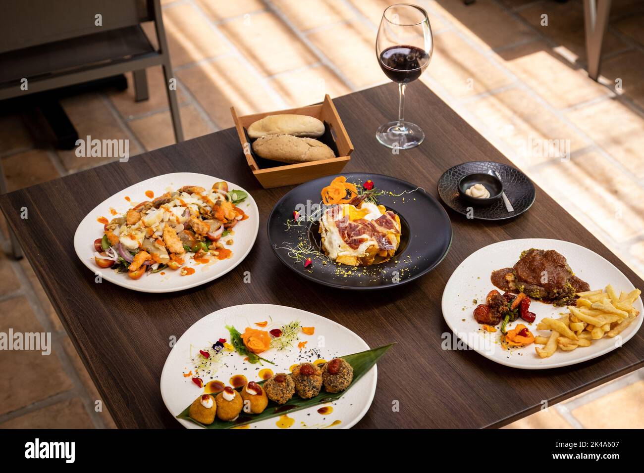 A closeup of different types of dishes served in a restaurant Stock ...