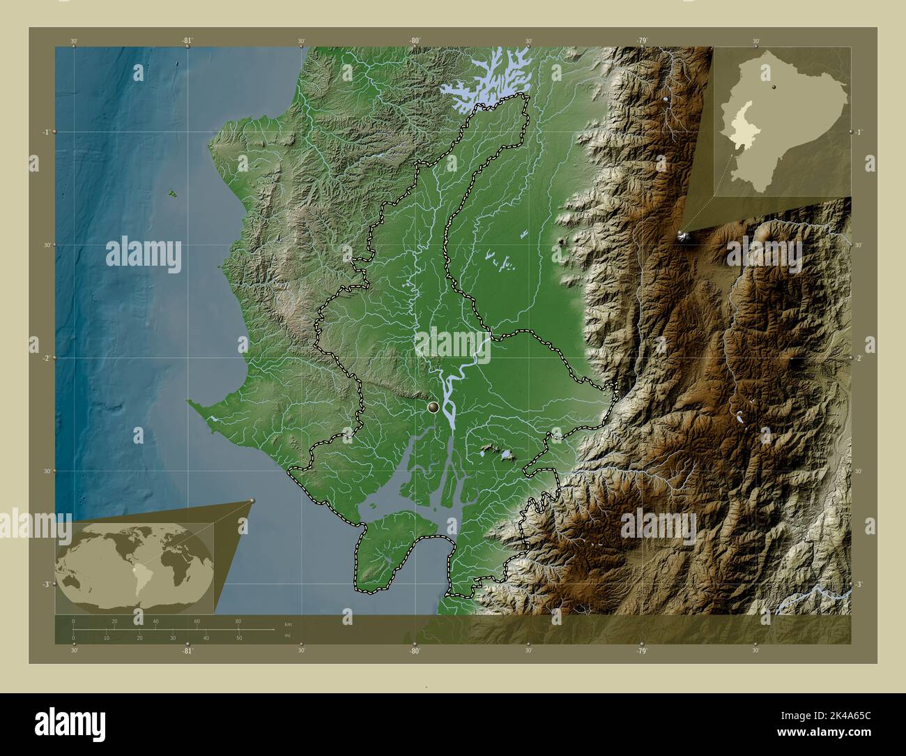 Guayas, province of Ecuador. Elevation map colored in wiki style with ...