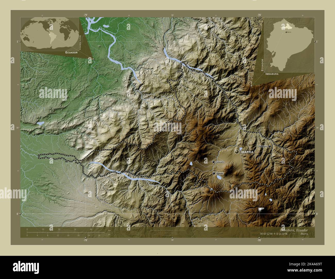 Imbabura, province of Ecuador. Elevation map colored in wiki style with ...