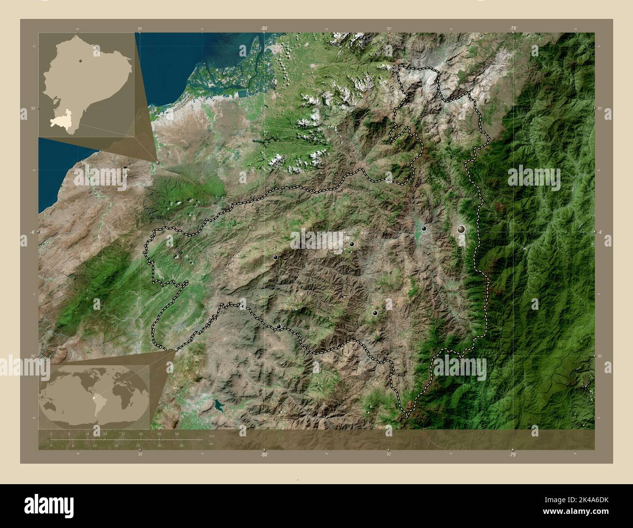 Loja, province of Ecuador. High resolution satellite map. Locations of ...