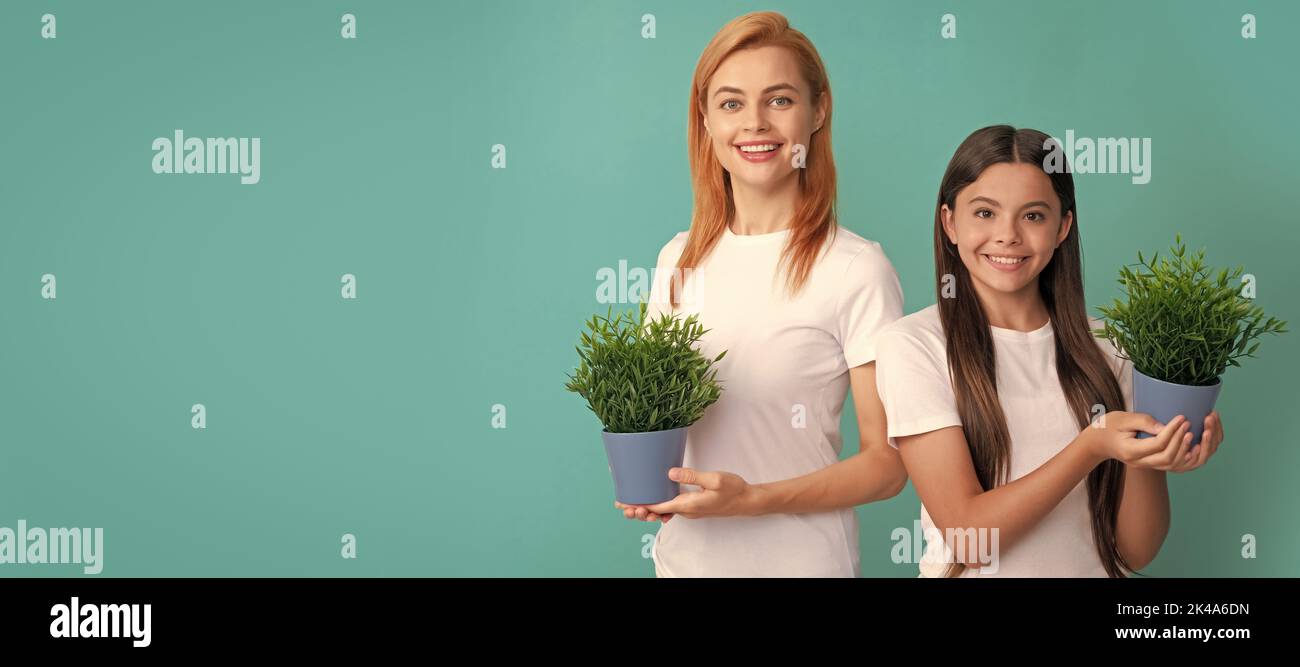 Mother and daughter child banner, copy space, isolated background ...