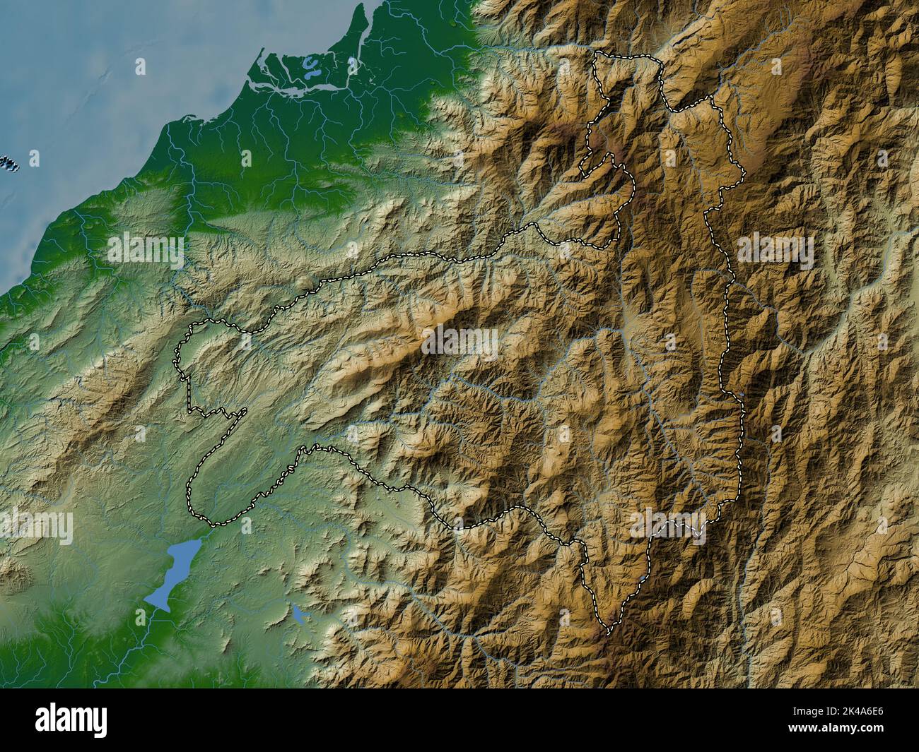 Loja, province of Ecuador. Colored elevation map with lakes and rivers ...
