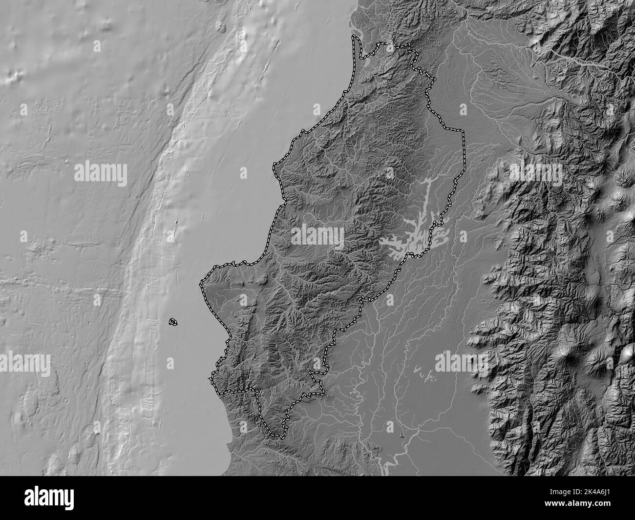 Manabi, province of Ecuador. Bilevel elevation map with lakes and ...