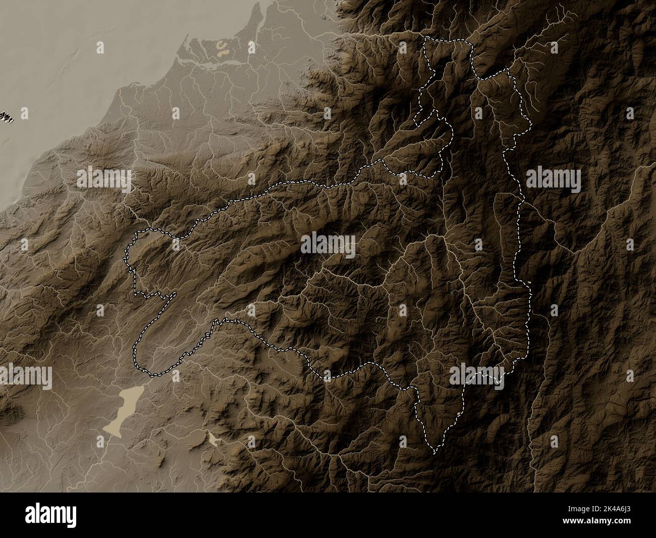 Loja, province of Ecuador. Elevation map colored in sepia tones with ...
