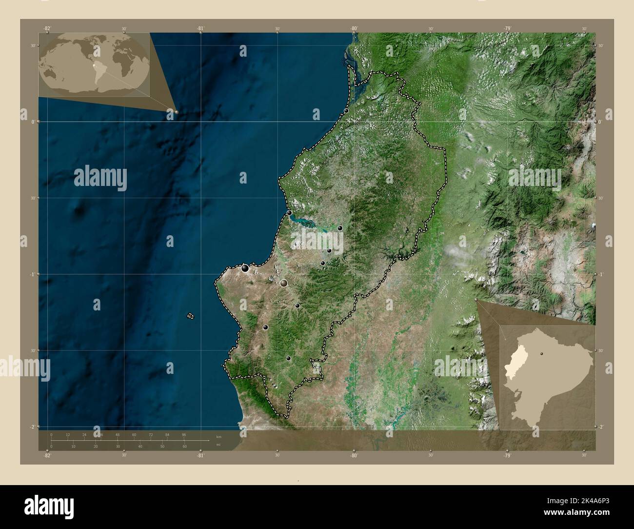Manabi, province of Ecuador. High resolution satellite map. Locations ...