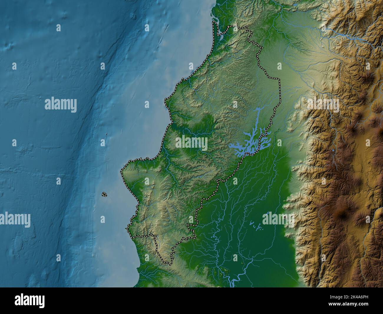 Manabi, province of Ecuador. Colored elevation map with lakes and ...