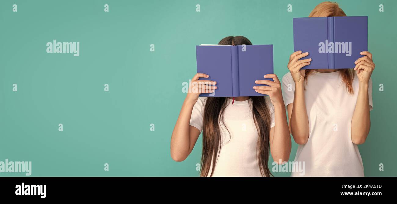 Mother and daughter child banner, copy space, isolated background ...