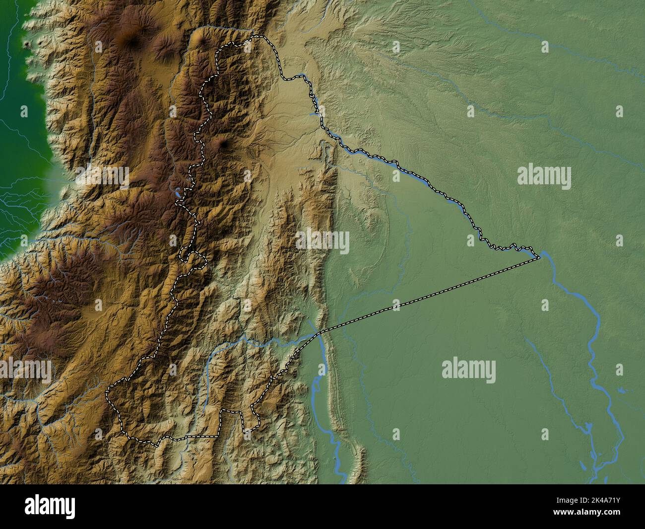 Morona Santiago, province of Ecuador. Colored elevation map with lakes ...