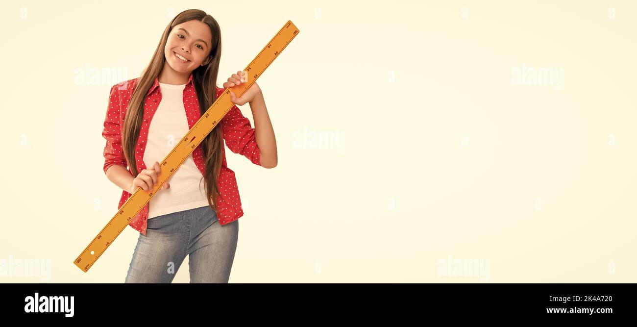 happy kid hold ruler study trigonometry at school isolated on white ...