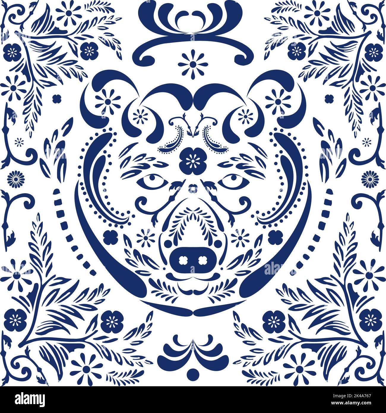 bear mosaic mexican talavera mosaic illustration in vector format Stock ...