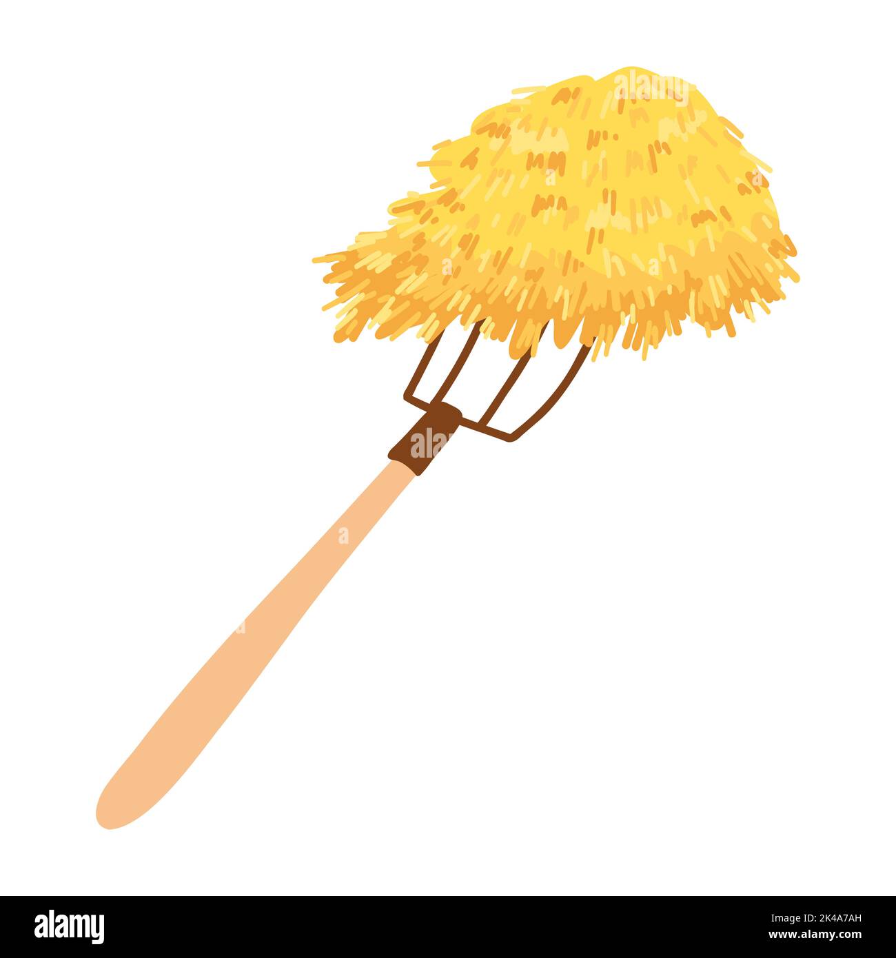 Pitchfork with hay in cartoon flat style. Vector illustration of fodder ...