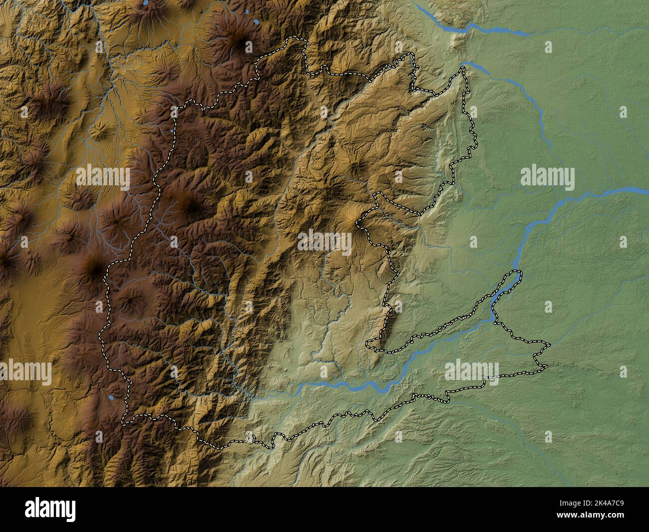 Napo, province of Ecuador. Colored elevation map with lakes and rivers ...
