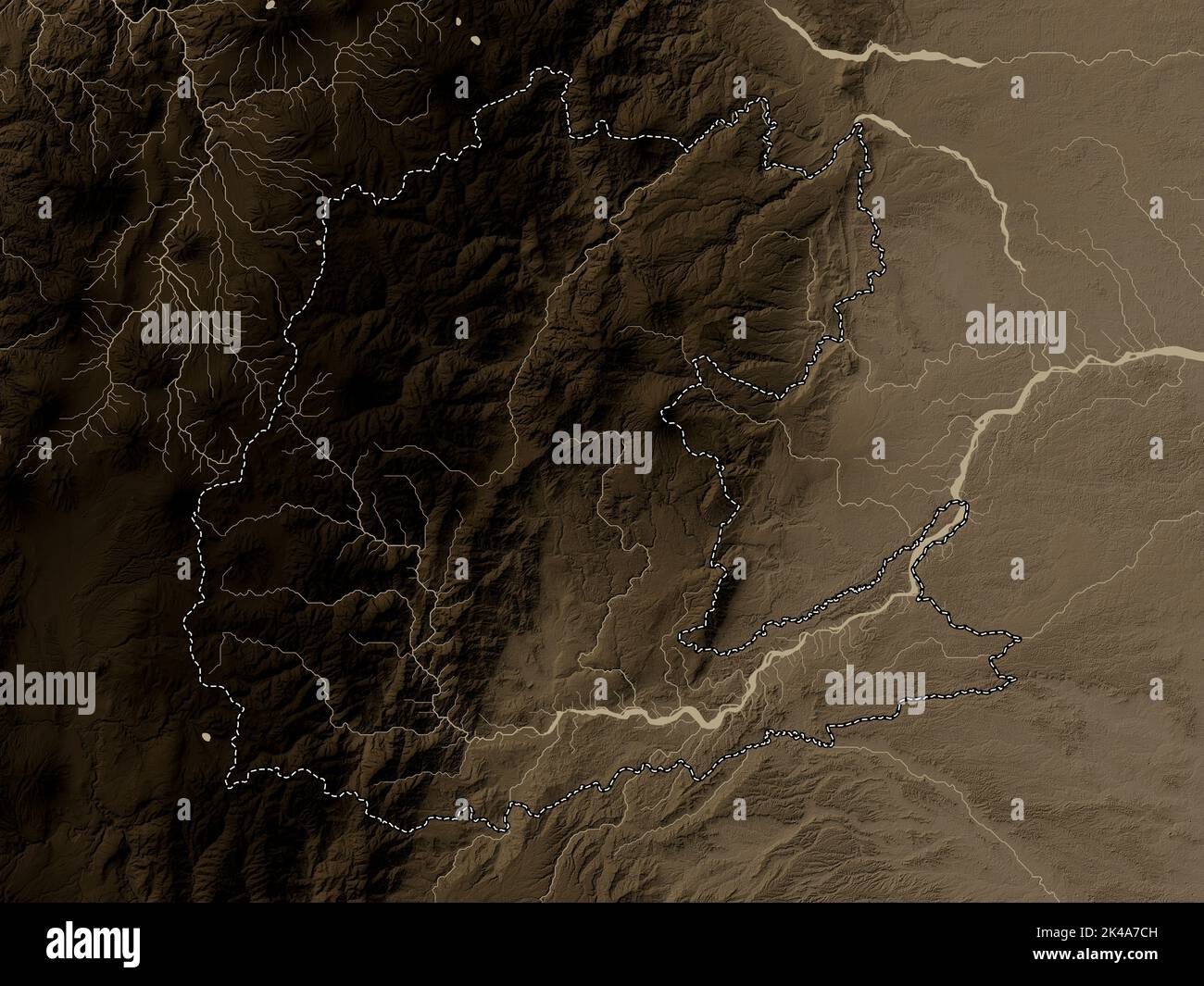 Napo, province of Ecuador. Elevation map colored in sepia tones with ...
