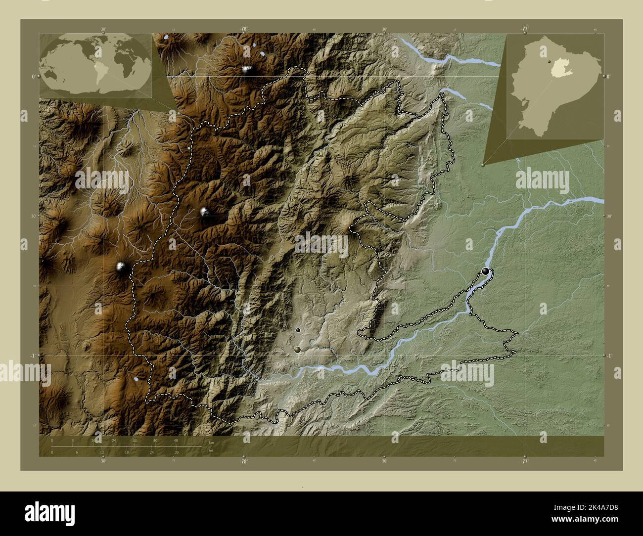 Napo, province of Ecuador. Elevation map colored in wiki style with ...