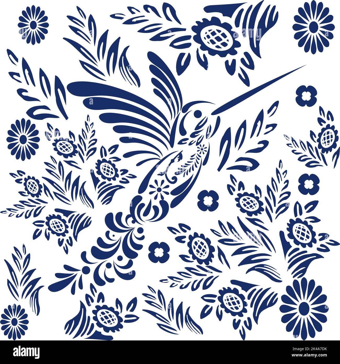 hummingbird mosaic mexican talavera mosaic illustration in vector ...