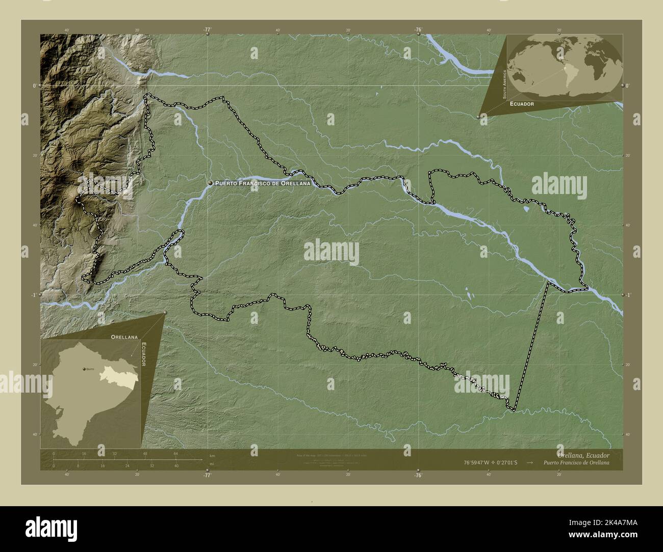 Orellana, province of Ecuador. Elevation map colored in wiki style with ...