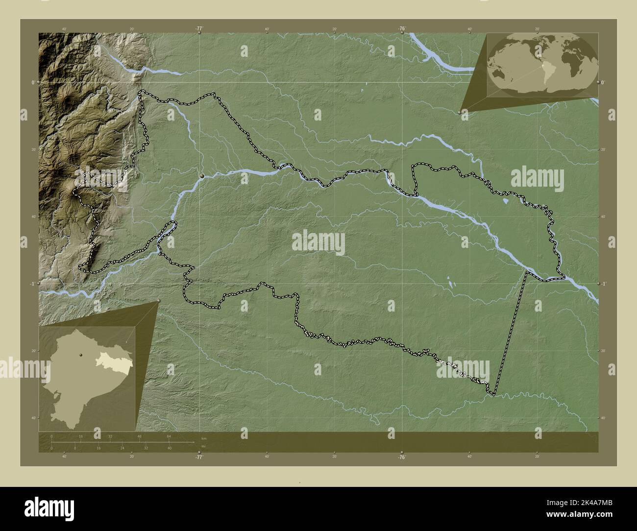 Orellana, province of Ecuador. Elevation map colored in wiki style with ...