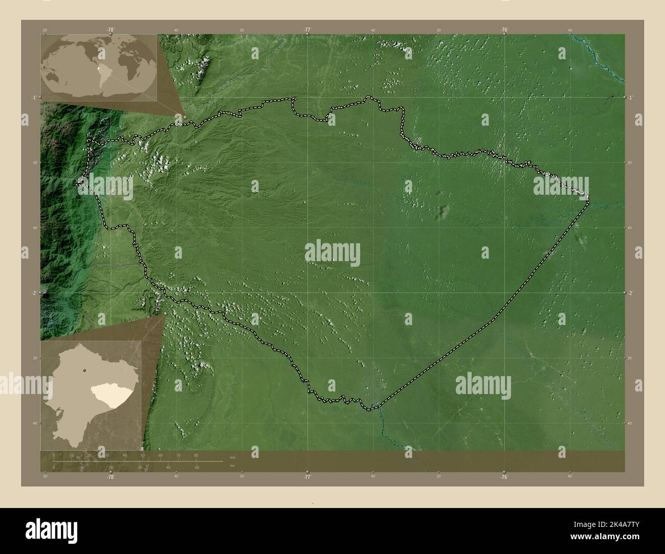 Pastaza, province of Ecuador. High resolution satellite map. Locations ...